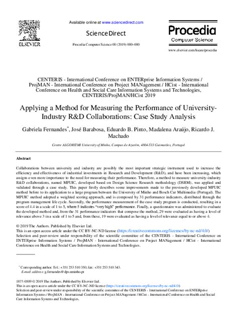 Pdf Applying A Method For Measuring The Performance Of University Industry Randd Collaborations
