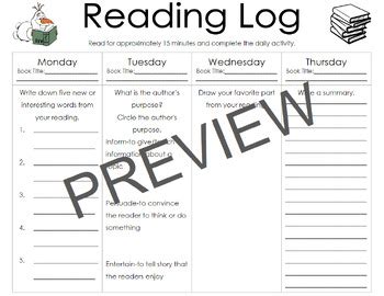 Daily Reading Log Activities By Mara Sandoval TPT