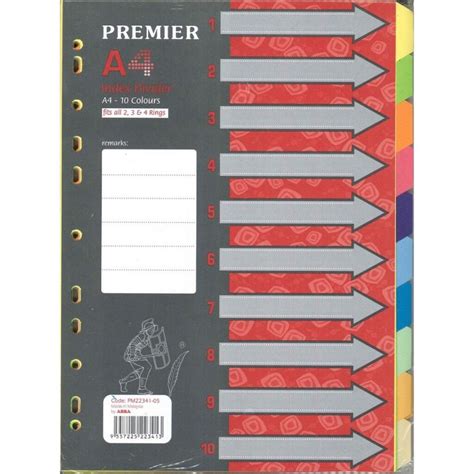 Premier Colour Index Divider A4 10 Tabs Fp Media