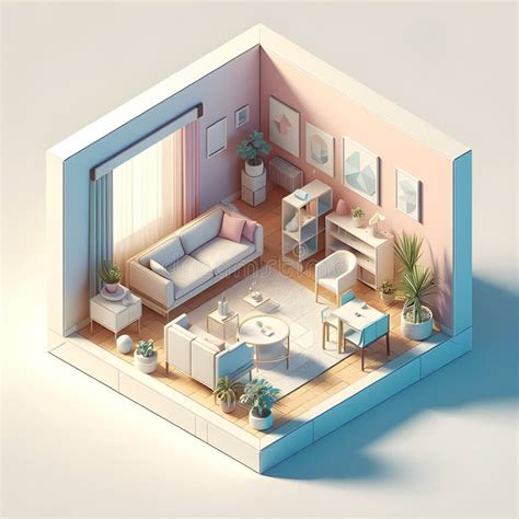 Cube Cutout Of An Isometric Living Room Stock Illustration