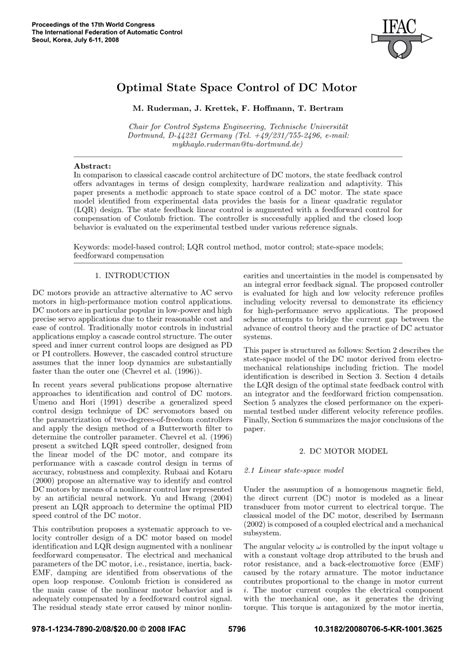 Pdf Optimal State Space Control Of Dc Motor