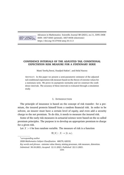Pdf Confidence Intervals Of The Adjusted Tail Conditional Expectation