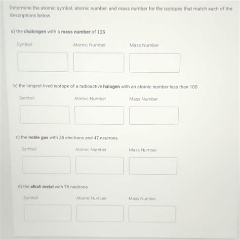Solved Determine The Atomic Symbol Atomic Number And Mass Chegg