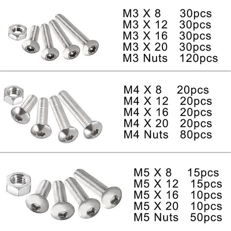 500pcs Set Fully Threaded Hex Screw Bolts And Nuts M3 M4 M5 Fixing Kit