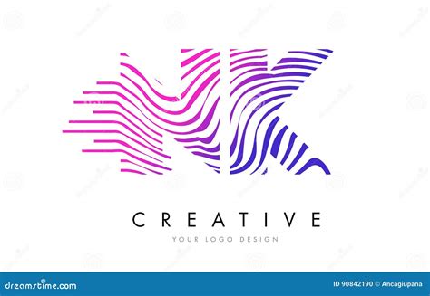 Nk N K Zebra Lines Letter Logo Design With Magenta Colors Stock Vector Illustration Of Lines