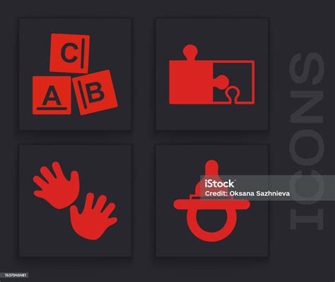 아기 더미 젖꼭지 Abc 블록 퍼즐 조각 및 아기 손 인쇄 아이콘을 설정합니다 벡터 검은색에 대한 스톡 벡터 아트 및 기타 이미지 검은색 교육 그래픽 프린트 Istock