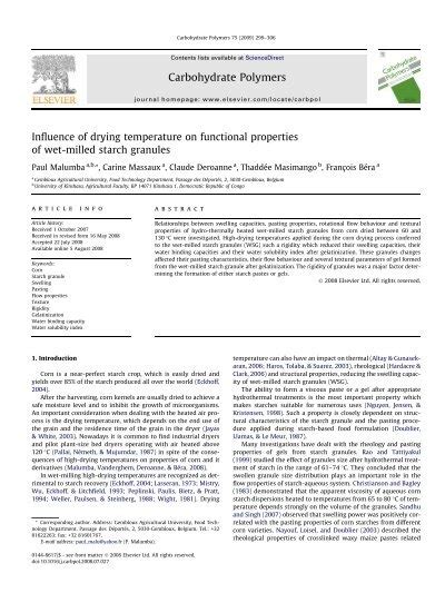 Influence Of Drying Temperature On Functional Properties Of Wet