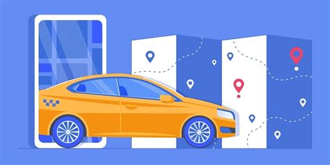 카 셰어링 서비스 앱 광고 웹 배너 도시지도 네비게이션 택시 자동차와 위치 핀 스마트 폰 화면 스마트 시티 교통 온라인 주문 택시 서비스 착륙 포스터 전단지 거리에 대한