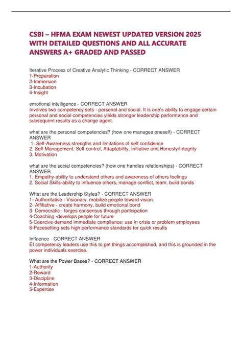 CSBI HFMA EXAM NEWEST UPDATED VERSION WITH DETAILED QUESTIONS AND ALL ACCURATE ANSWERS A