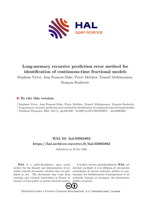 Pdf Long Memory Recursive Prediction Error Method For Identification