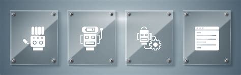 컴퓨터 Api 인터페이스 로봇 설정 배터리 부족 및 기계식 로봇 손을 설정합니다 정사각형 유리 패널 벡터 Brand Name Smart Phone에 대한 스톡 벡터 아트 및