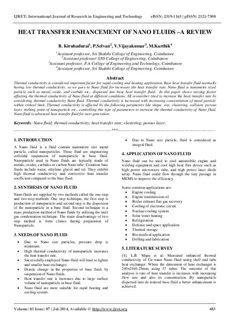 Pdf Heat Transfer Enhancement Of Nano Fluids A Review