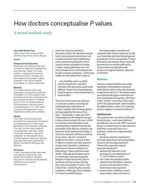 How Doctors Conceptualise P Values A Mixed Methods Study Michael Tam