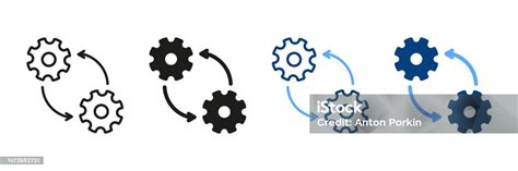 진행률 및 워크플로 기호 컬렉션 프로세스 라인의 톱니바퀴와 실루엣 아이콘 세트 원형 화살표 톱니바퀴 작동 기어 픽토그램 고립된 벡터 그림 모션에 대한 스톡 벡터 아트 및