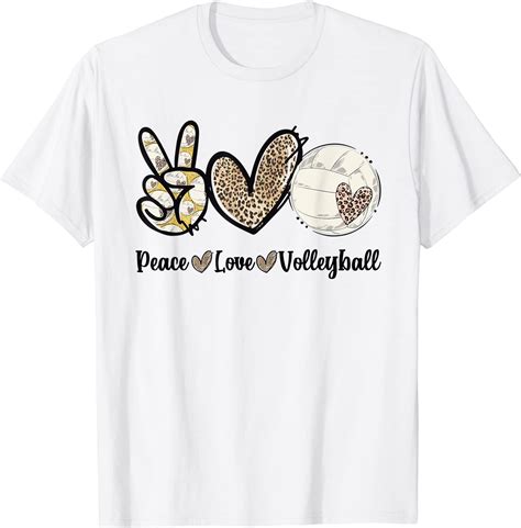 Peace Love Volleyball Mom Leopard Print Cheetah Pattern T Shirt Men