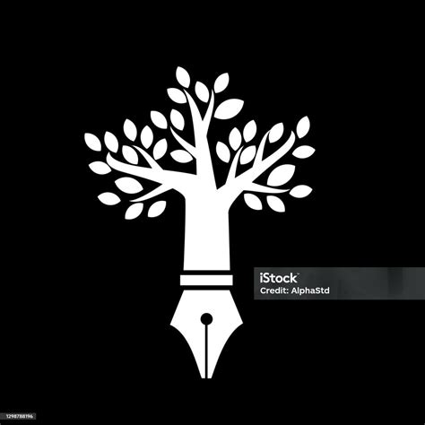 추상 나무와 펜 로고 창조적 인 쓰기에 적합 블로깅 교육 스토리 텔링 및 카피 라이팅 벡터 일러스트 아이콘 디자인 나무에 대한 스톡 벡터 아트 및 기타 이미지 Istock