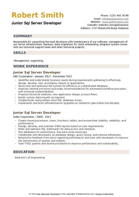 Junior SQL Server Developer Resume Samples QwikResume