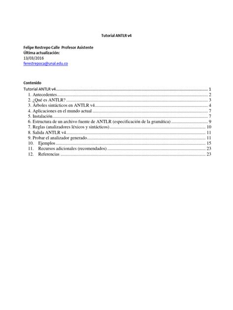 Tutorial Antlr Pdf Lenguaje De Programación Compilador