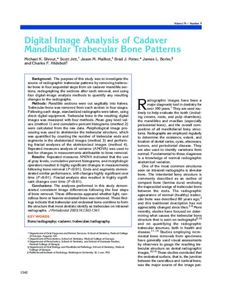Pdf Digital Image Analysis Of Cadaver Mandibular Trabecular Bone Patterns