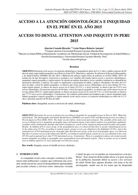 Pdf Acceso A La AtenciÓn OdontolÓgica E Inequidad En El PerÚ En El