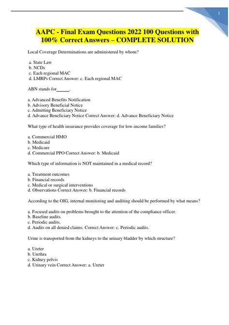 Aapc Final Exam Questions 2022 100 Questions With 100 Correct Answers Complete Solution