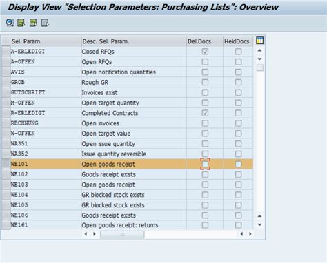 po list reporting selection parameters