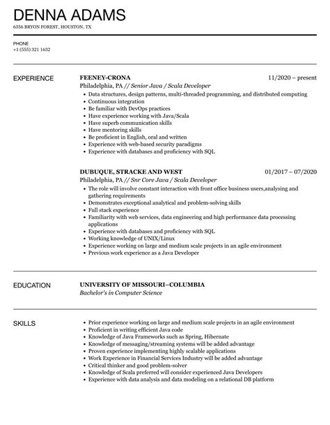 Java Scala Developer Resume Samples Velvet Jobs
