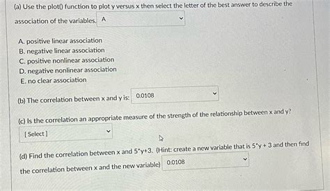 A Use The Plot Function To Plot Y Versus X Then