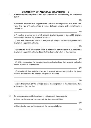 Chemistry Transition Metal Complexes Teaching Resources