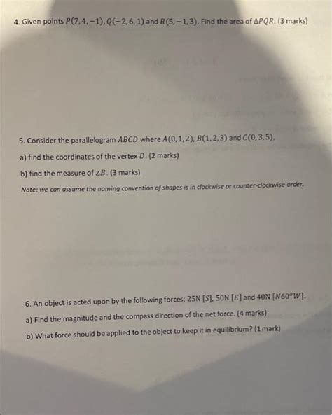 solved 4 given points p 7 4 −1 q −2 6 1 and r 5 −1 3