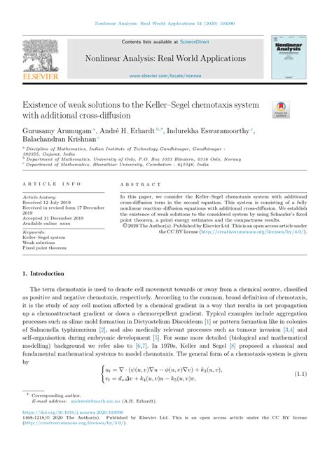 Pdf Existence Of Weak Solutions To The Keller Segel Chemotaxis System With Additional Cross
