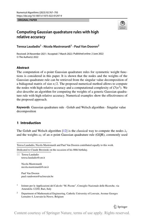 Pdf Computing Gaussian Quadrature Rules With High Relative Accuracy