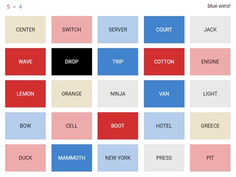 a game of codenames has an associated 5×5 board of words each of which