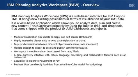 ibm planning analytics workspace paw is a web based interface for ibm cognos tm1 it brings