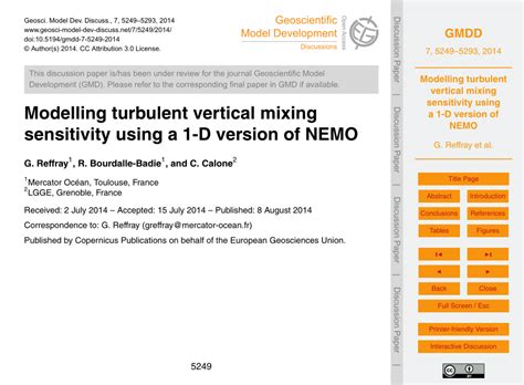 Pdf Modelling Turbulent Vertical Mixing Sensitivity Using A 1 D