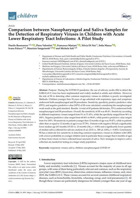 Pdf Comparison Between Nasopharyngeal And Saliva Samples For The Detection Of Respiratory