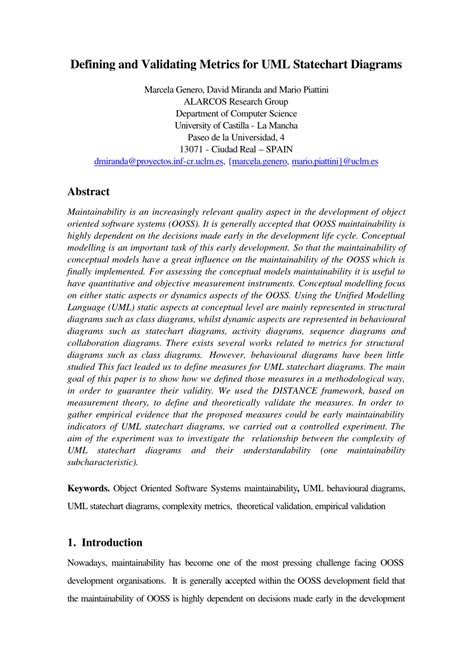 Pdf Defining And Validating Metrics For Uml Statechart Diagrams