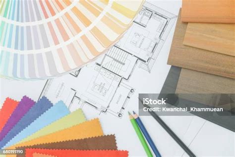건축 드로잉의 종이에 에로물 색상 Pallette 및 컬러 연필의 샘플 색상 견본에 대한 스톡 사진 및 기타 이미지 색상 견본 색상 묘사 설계도 Istock