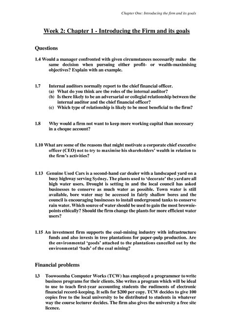 Chapter 1 Tutorial Questions Chapter One Introducing The Firm And