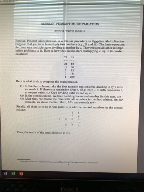 Solved T RUSSIAN PEASANT MULTIPLICATION Chegg