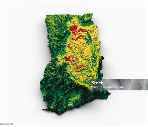 국기와 가나지도 색상 녹색과 노란색 음영 구호지도 3d 그림 0명에 대한 스톡 사진 및 기타 이미지 0명 3차원 형태 가나 국기 Istock