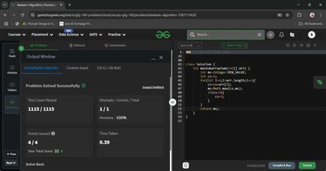 Gfg160 Kadane Dsa Java 100daysofcode Geeksforgeeks Codingjourney Algorithms