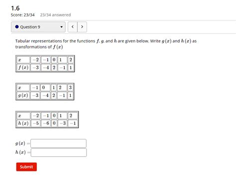 solved tabular representations for the functions f g and h