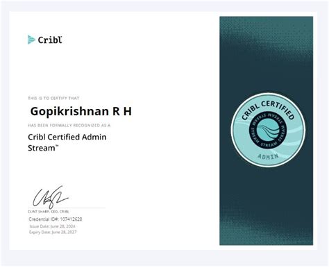 Gopikrishnan R H On Linkedin Happy To Share That I Have Obtained A New Certification Cribl