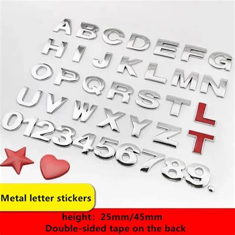 자동차 디지털 배지 스티커 Diy 문자 알파벳 숫자 크롬 라벨링 오토바이 액세서리 3d 금속 엠블럼 45mm 25mm 1 개