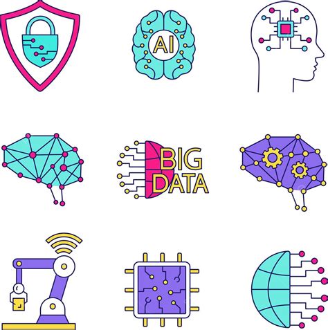 Artificial Intelligence Color Icons Set Iot Intelligence Warehouse
