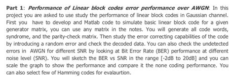 Solved Part 1 Performance Of Linear Block Codes Error