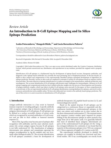 Pdf An Introduction To B Cell Epitope Mapping And In Silico Epitope Prediction