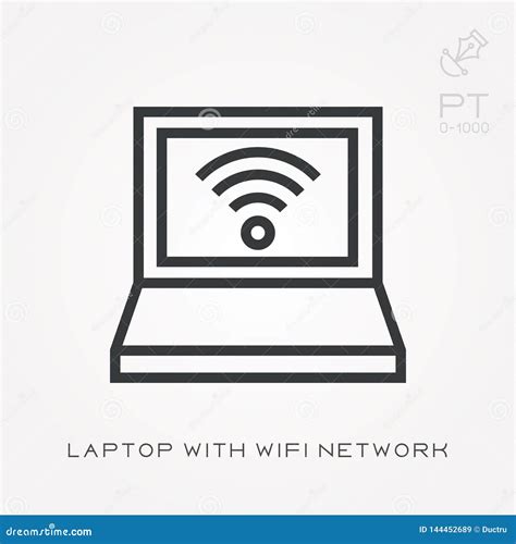 Line Icon Laptop With Wifi Network Stock Vector Illustration Of Desktop Graphic 144452689