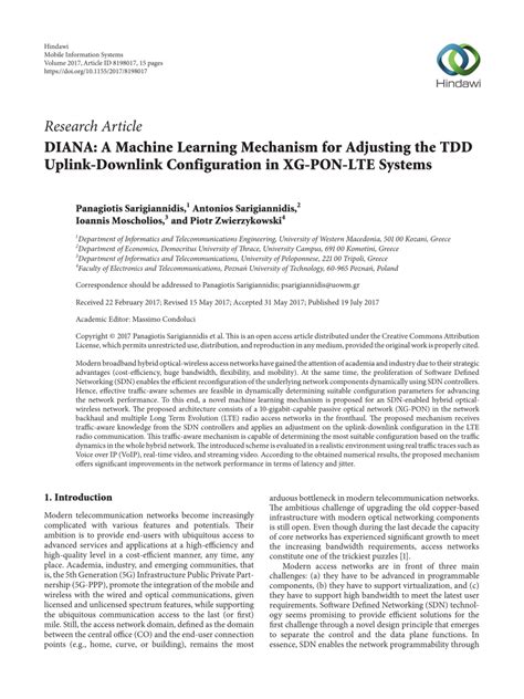 PDF DIANA A Machine Learning Mechanism For Adjusting The TDD Uplink Downlink Configuration In